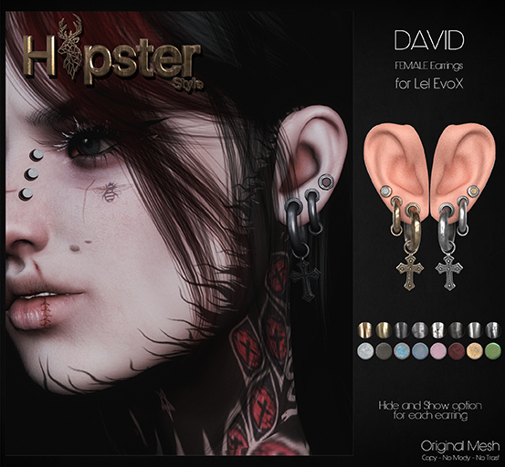 Second Life Marketplace - [Hipster Style] DAVID FEMALE Earrings for Lel ...
